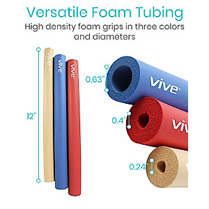 Vive Foam Tubing (9 Pack) - Utensil Padding Grips - Spoon, Fork Round Hollow Medical Closed Cell Tube - Cut to Length - Provides Wider, Larger Grip Pipe Tool for Dexterity, Disabled, Elderly