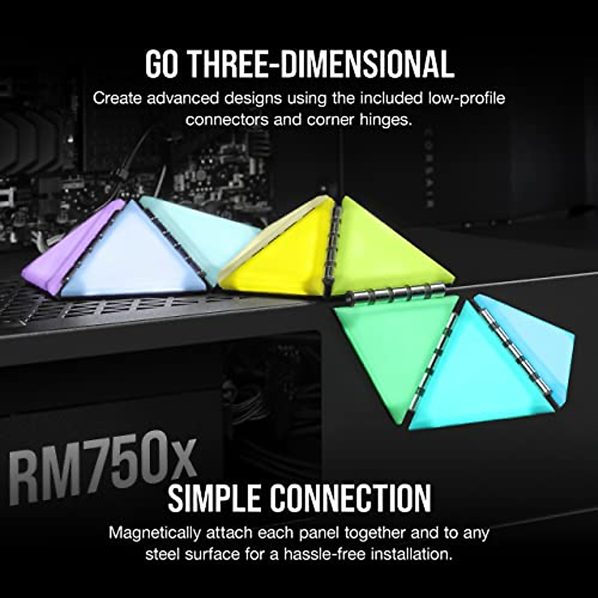 Corsair iCUE LC100 Case Accent Lighting Panels - Mini Triangle - 9X Tile Starter Kit (81 RGB LEDs with Light Diffusion, Simple Magnetic Attachment, iCUE Lighting Node PRO Included)