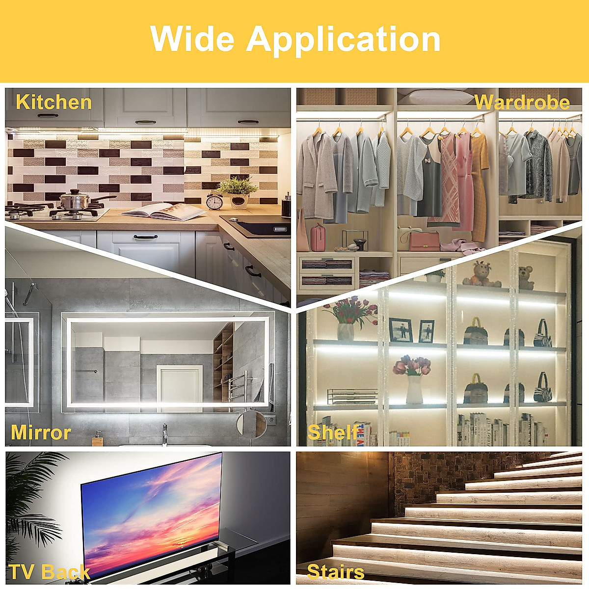 LAFULIT 10 PCS Under Cabinet Lights Kit, Stick on Lights, Flexible Led Strip Lights with Remote and Power Adapter, for Kitchen Cabinet Shelf Desk Counter Corner, 4000K Neutral White, 16.4ft