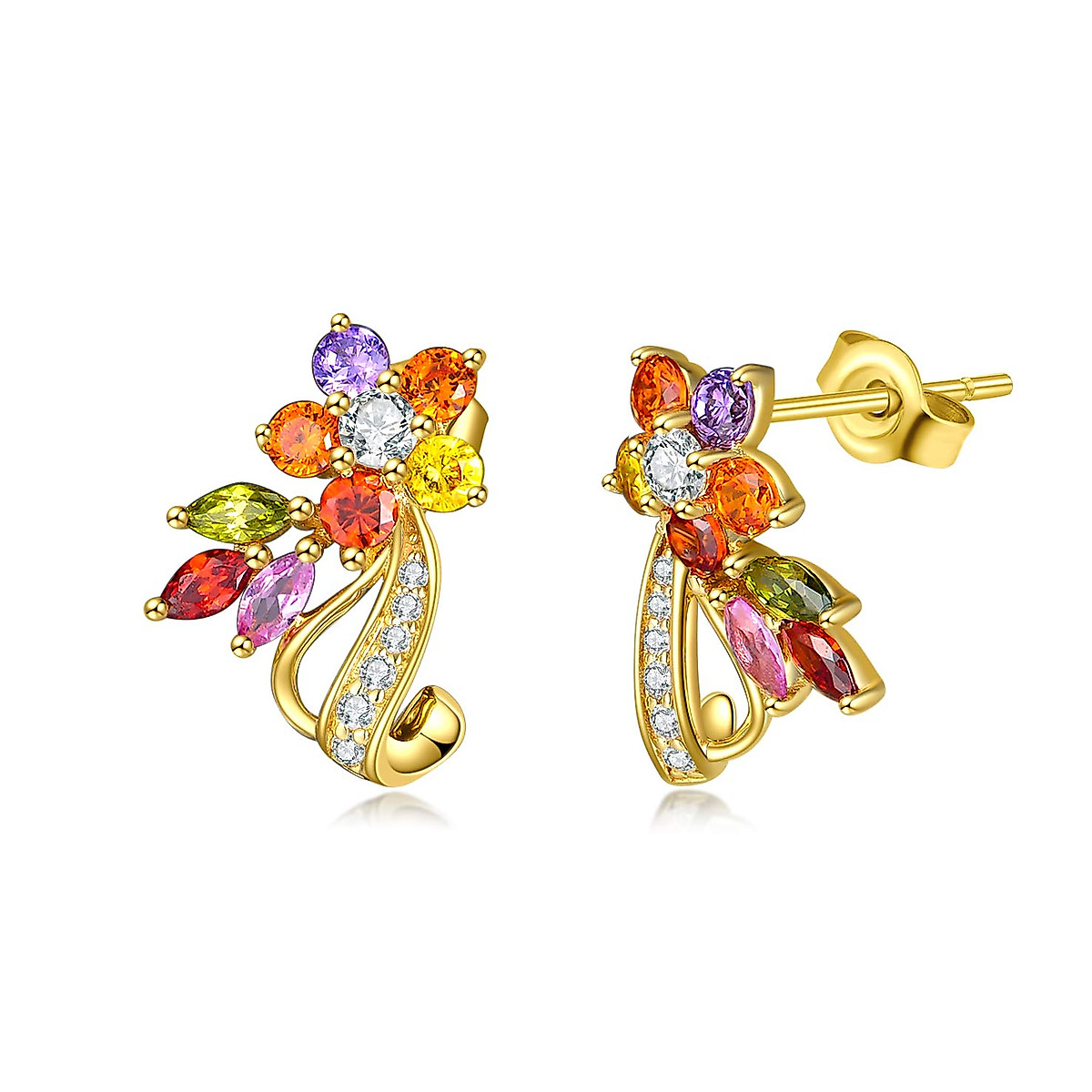 14K Real Gold Flower Stud Earrings for Women,Yellow/Rose Gold Created Moissanite Flower Leaf Stud Wrap Earrings,Christmas Birthday Present for Wife Mom