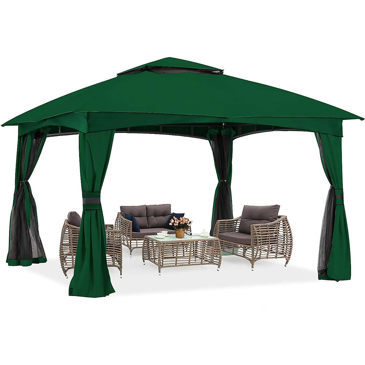 ABCCANOPY 10x10 Outdoor Gazebo - Patio Gazebo with Mosquito Netting, Outdoor Canopies for Shade and Rain for Lawn, Garden, Backyard & Deck (Forest Green)