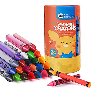 Jar Melo 24 Colors Crayons for Toddlers, Non Toxic Washable Crayons for Babies, Easy to Hold Large Crayons for Kids, Safe for Babies and Children, Back to school Art Supplies Easter gift