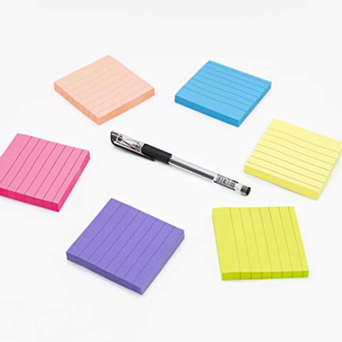 Lined Sticky Notes 3x3 Inches Sticky Notes 6 Neon Bright Color Self-Stick Pads Easy to Post 6 Pads 100 Sheet/pad 600 Sheet Total Individual Package