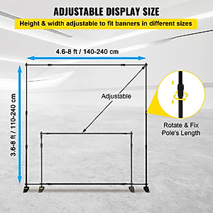 VEVOR 8 X 8 Ft Banner Stand Adjustable Height and Width Display Backdrop Lightweight Portable Trade Show Wall for Photography