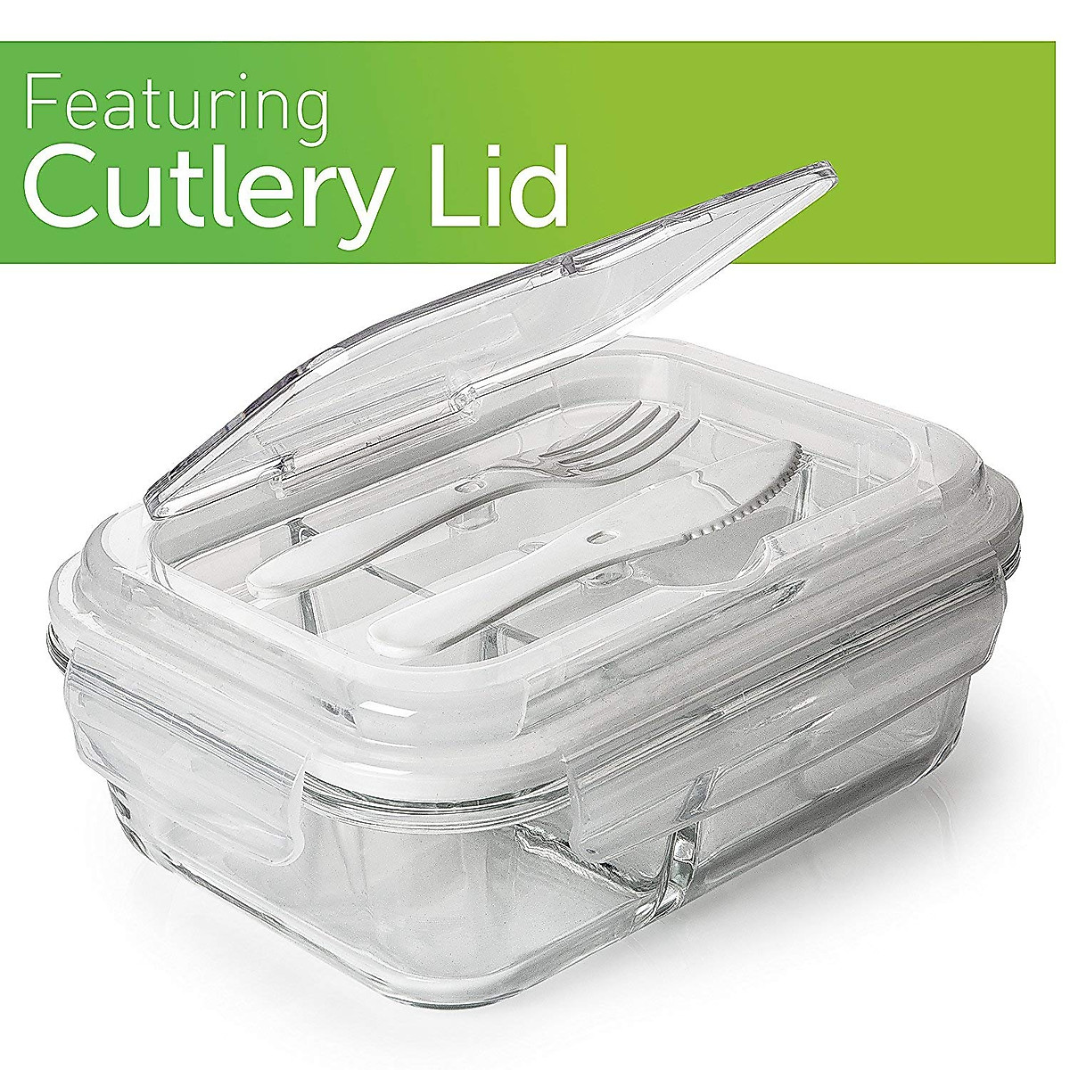 PrepNaturals Glass Meal Prep Containers 3 Compartment - Bento Box Containers Glass Food Storage Containers with Lids - Food Containers Food Prep Containers Glass Storage Containers with Lids 3 Pack