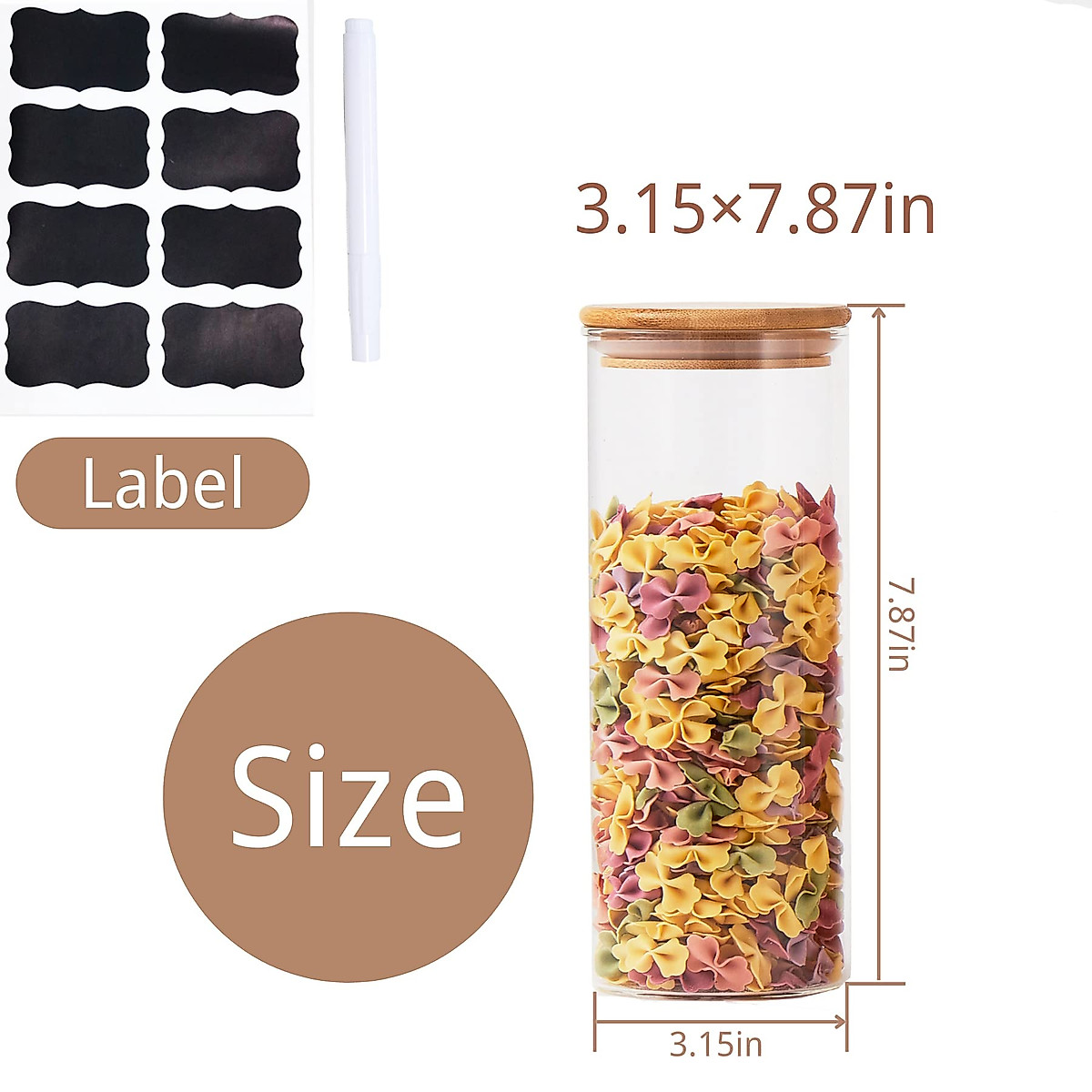 Glass Food Storage Containers 3Pcs (34oz*3), Airtight Food Jars with Bamboo Wooden Lids, Canister Set for Kitchen Counter, Pantry Organization Jar for Sugar Flour Cereal Candy Cookie Coffee Beans (34oz*3)