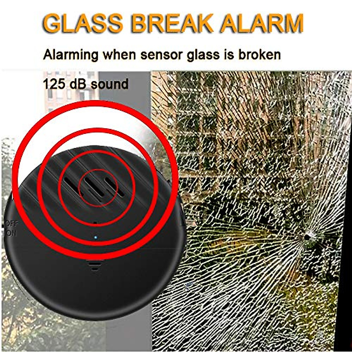 EverNary Window Vibration Alarm,125dB Loud Ultra-Slim Anti-Theft Alarm for Door and Window Glass Break Sensor Alert with Adjustable Sensitivity (5, Black)