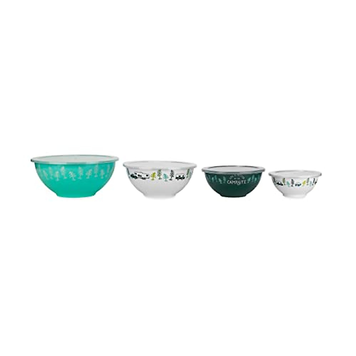 Camco Life is Better at The Campsite Nesting Bowl Set with Lids | Great for On-The-Go Lifestyles | Features (4) Durable Melamine Bowls with (4) Plastic Lids (53451)