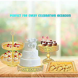 4 Pcs Gold Cake Stands Set, Cake Pedestal Display Table Tiered Cupcake Holder Candy Fruit Dessert Plate Decorating for Wedding Birthday Party Baby Shower Celebration (Gold Metal/ 4 Pcs Cake Stands)