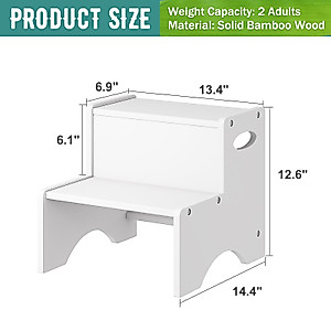 Wooden 2 Step Stools for Adults, Bed Step Stools for High Beds for Adults, Portable Stool with Handles for Bathroom Kitchen, and Bedroom, 400 lbs Capacity