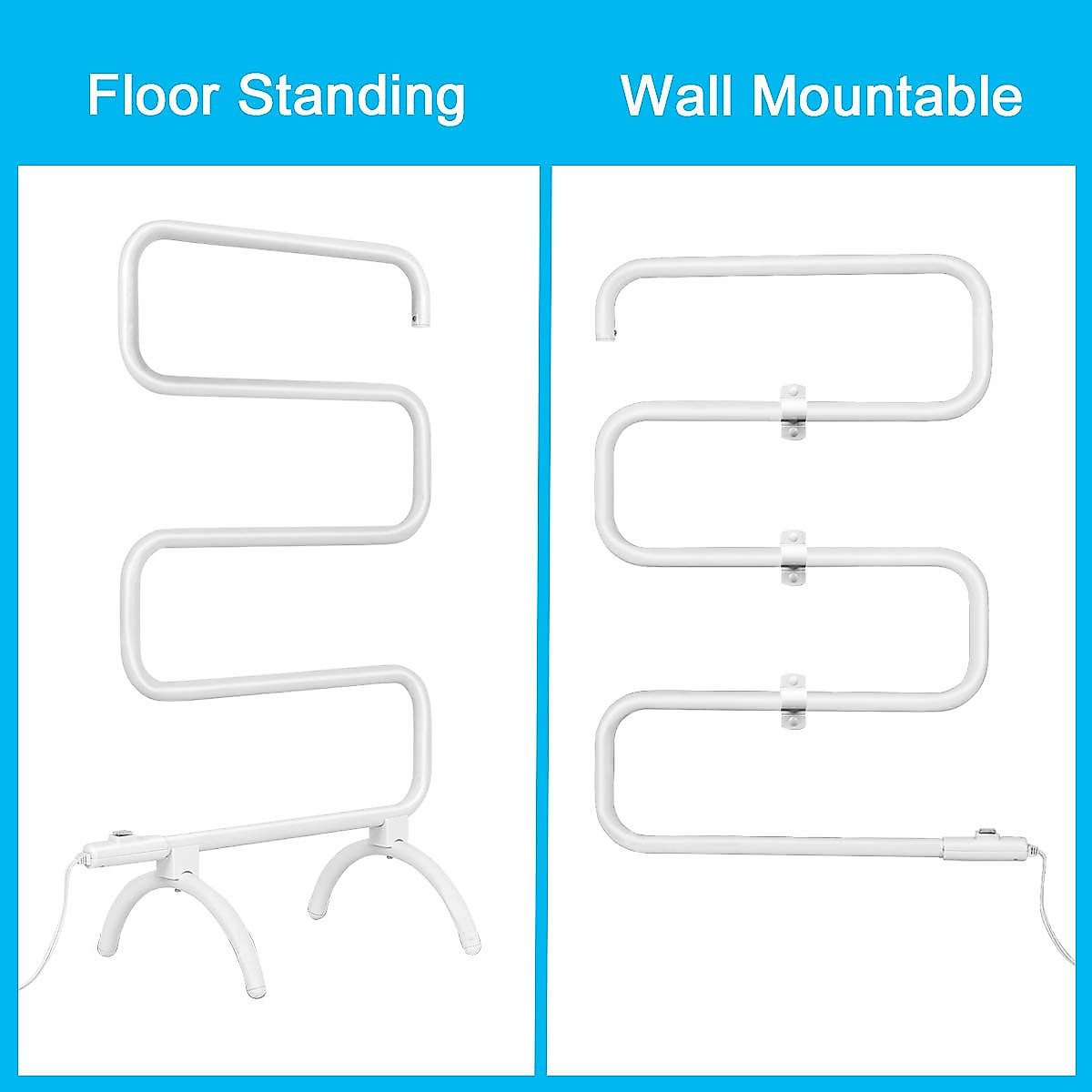 Electric Towel Warmer, S-Shaped Heated Towel Rack with Built-in Switch, Constant Temperature Control, 15 Min Fast Heating, Freestanding & Wall-Mounted Drying Rack for Bathroom, White