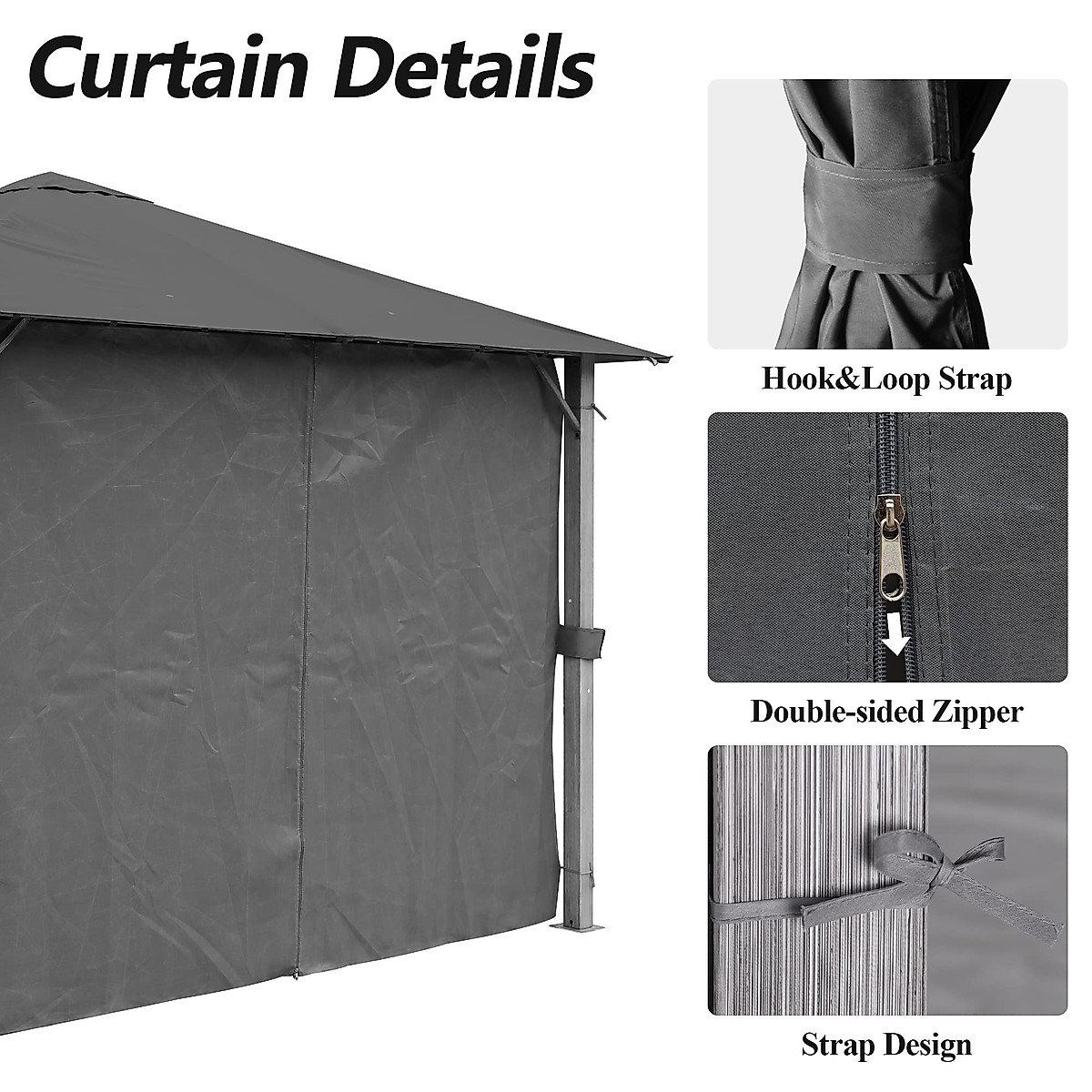 Raysfung 10' x 10' Gazebo Aluminum Frame Outdoor Gazebo with Curtain Canopy Shelter with Sidewalls, Vented Roof for Garden, Patio, Backyard (Grey)