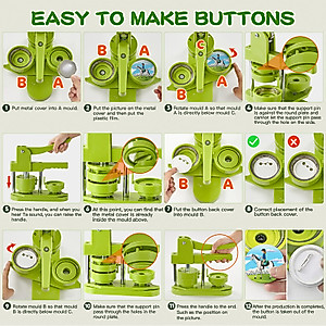 Alldeer Button Maker Machine 25mm - Installation-Free 0.98 in (about 1 Inch) DIY Pin Badge Button Maker Press Machine,Badge Punch Press Button Maker Kit with Free 50pcs Button Parts(Green)