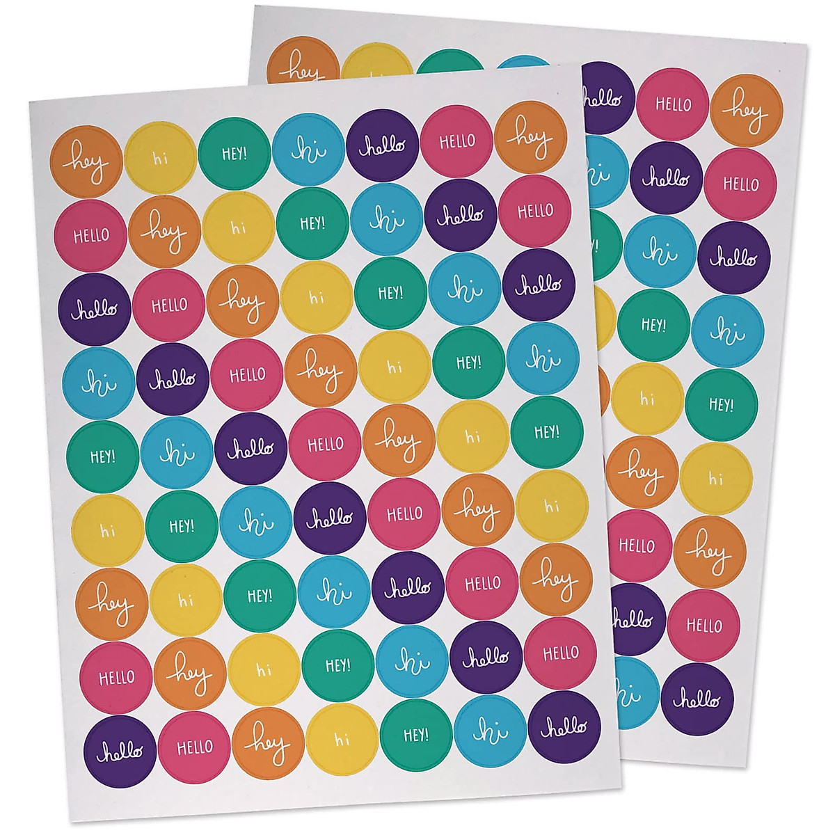 Cute & Colorful Hello Seal Stickers - 6 Round Solid Color Designs - Stickers for Envelopes, Business Orders, Packaging (126 Seals Pack)