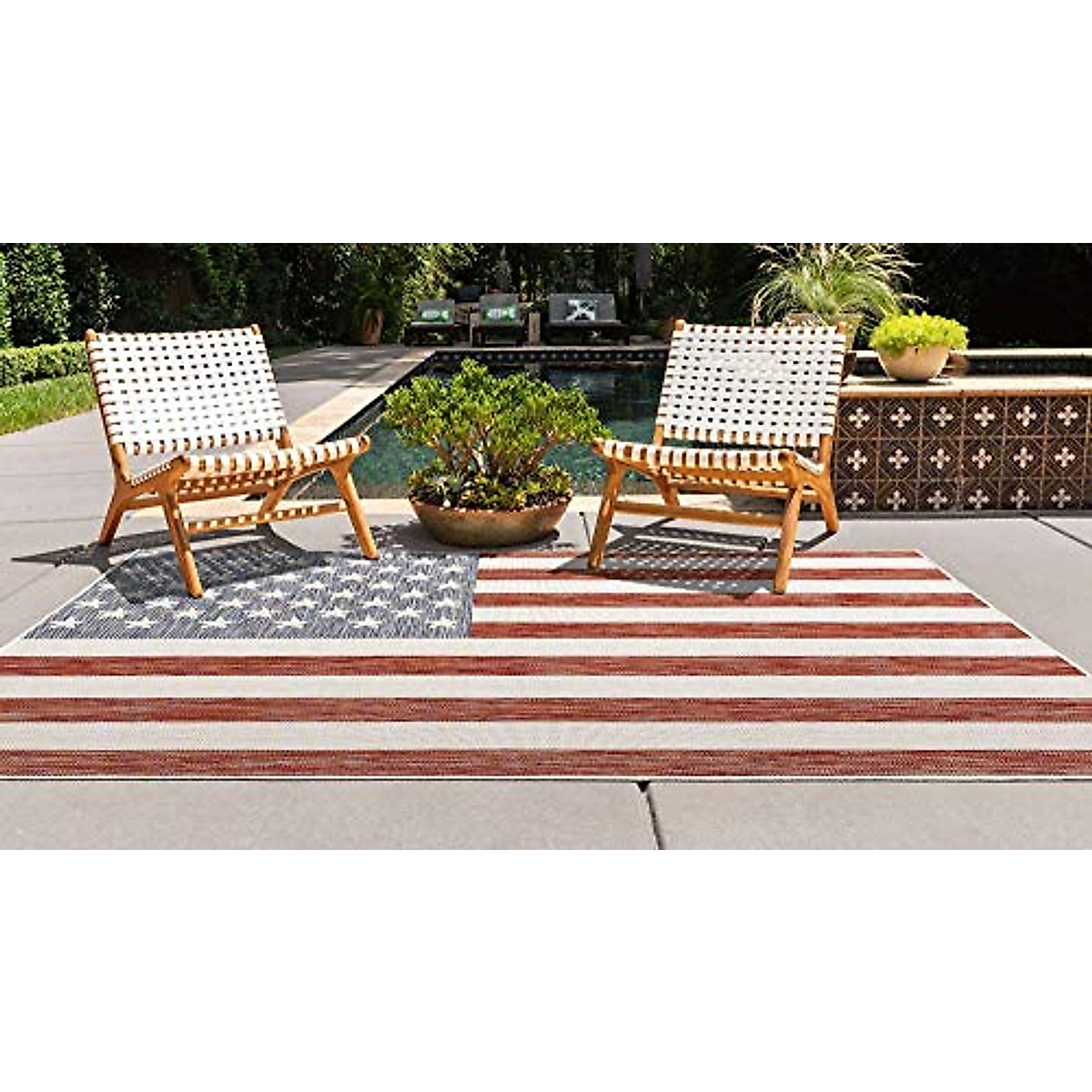 Jill Zarin Outdoor Collection Area Rug (7' 1' x 10' Rectangle, Red/ Blue)