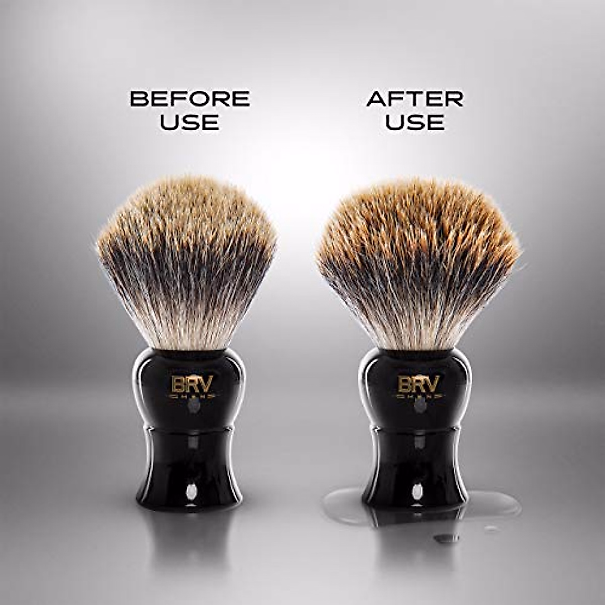 BRV MEN Pure Badger Shaving Brush (19mm knots) - Heavy Resin Handle - Use with Double-Edge Safety Razor, Straight Razor and Shaving Bowl (Black)
