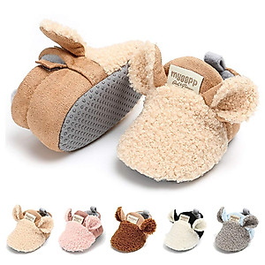 LAFEGEN Infant Baby Boys Girls Slipper Stay On Non Slip Soft Sole Newborn Booties Toddler First Walker Crib House Shoes 0-18 Months, 01 Khaki, Baby Slipper 6-12 Months Infant