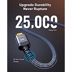 Highwings 8K HDMI Cable 2.1 48Gbps 6.6FT/2M, High Speed HDMI Braided Cord-4K@120Hz 8K@60Hz, DTS:X, HDCP 2.2 & 2.3, HDR 10 Compatible with Roku TV/PS5/HDTV/Blu-ray