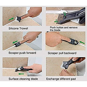 3 in 1 Silicone Caulking Tools, Glass Glue Angle Scraper, stainless steelhead Caulk Remover and Sealant Scraper, For Kitchen Bathroom Window And Frames Sealant Seals (1 Pack)