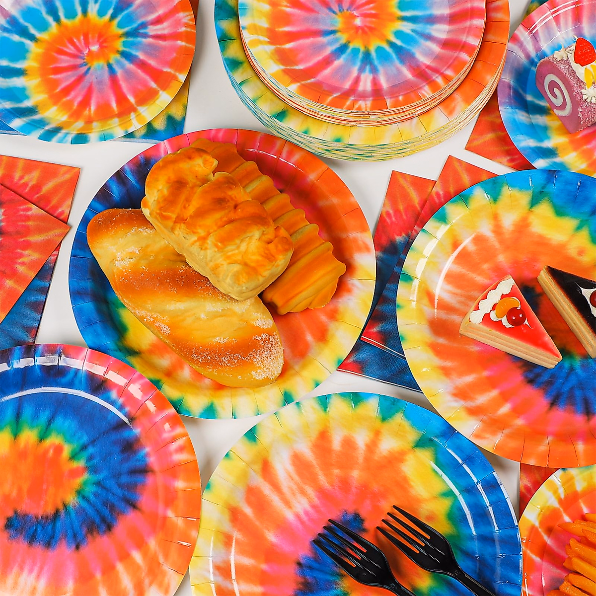 50 Guests Tie Dye Plates and Napkins Party Supplies Tie Dye Party Decorations Disposable Tableware Set Tie Dye Birthday Dinnerware Favor for Kids Girls Baby Shower Birthday Party Graduation, 200PCS