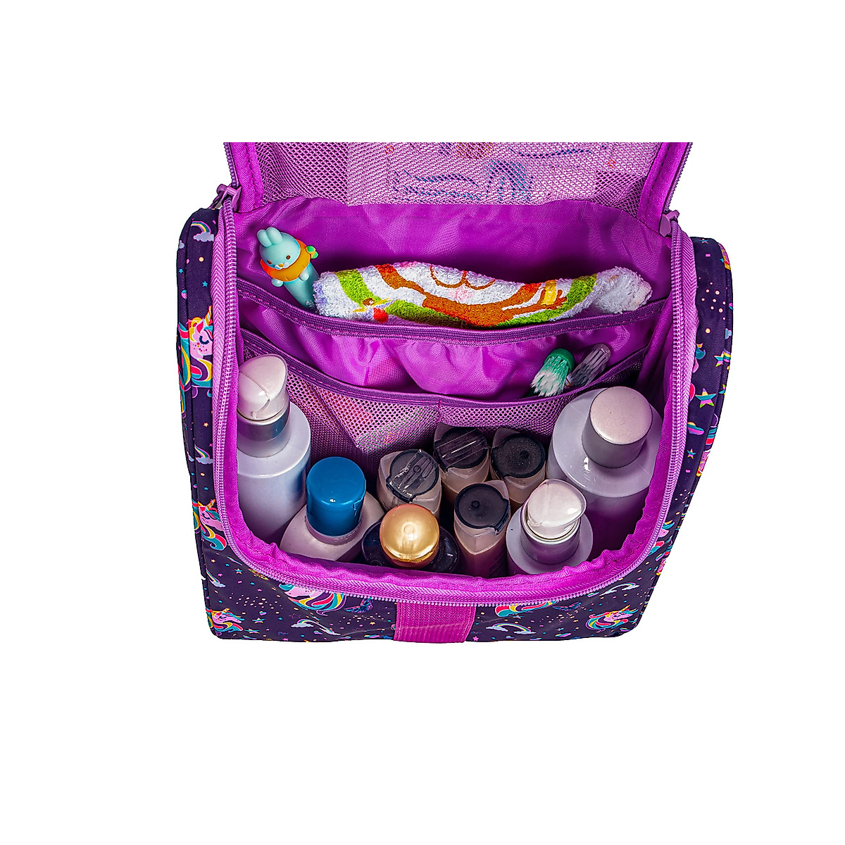 Remobia Hicol Cute Cartoon Hanging Kids Toiletry Bag Children Travel Cosmetic Makeup Organizer Wash Bag Shower bag Over Night Bag Camping Shaving Kit Bag for Boys & Girls(Unicorn)
