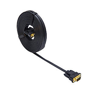DTech 25ft Ultra Thin Flat Type Computer Monitor VGA Cable Standard 15 Pin Male to Male Connector SVGA Wire 25 Feet - Black