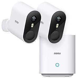 AOSU Security Cameras Wireless Outdoor, 2K HD Home Security System with 166° Ultra-Wide View, 365-Day Battery Life, Night Vision, IP67, No Monthly Fee, Work with Alexa, Google Assistant