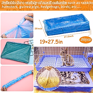 50Pcs Cage Liners for Small Animals-Upgrade Blue Disposable Rabbit Cage Liner Plastic Guinea Pig Cage Bedding Hamster Litter,Leak Proof Cage Liner Bag Toilet Film for Bunny Hamster Hedgehog Cage