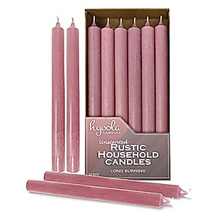 Hyoola 10 Inch Dinner Candles - 12 Pack - Rose Pink Tall Candles - Unscented Rustic Candles - Long Burning Candle Sticks