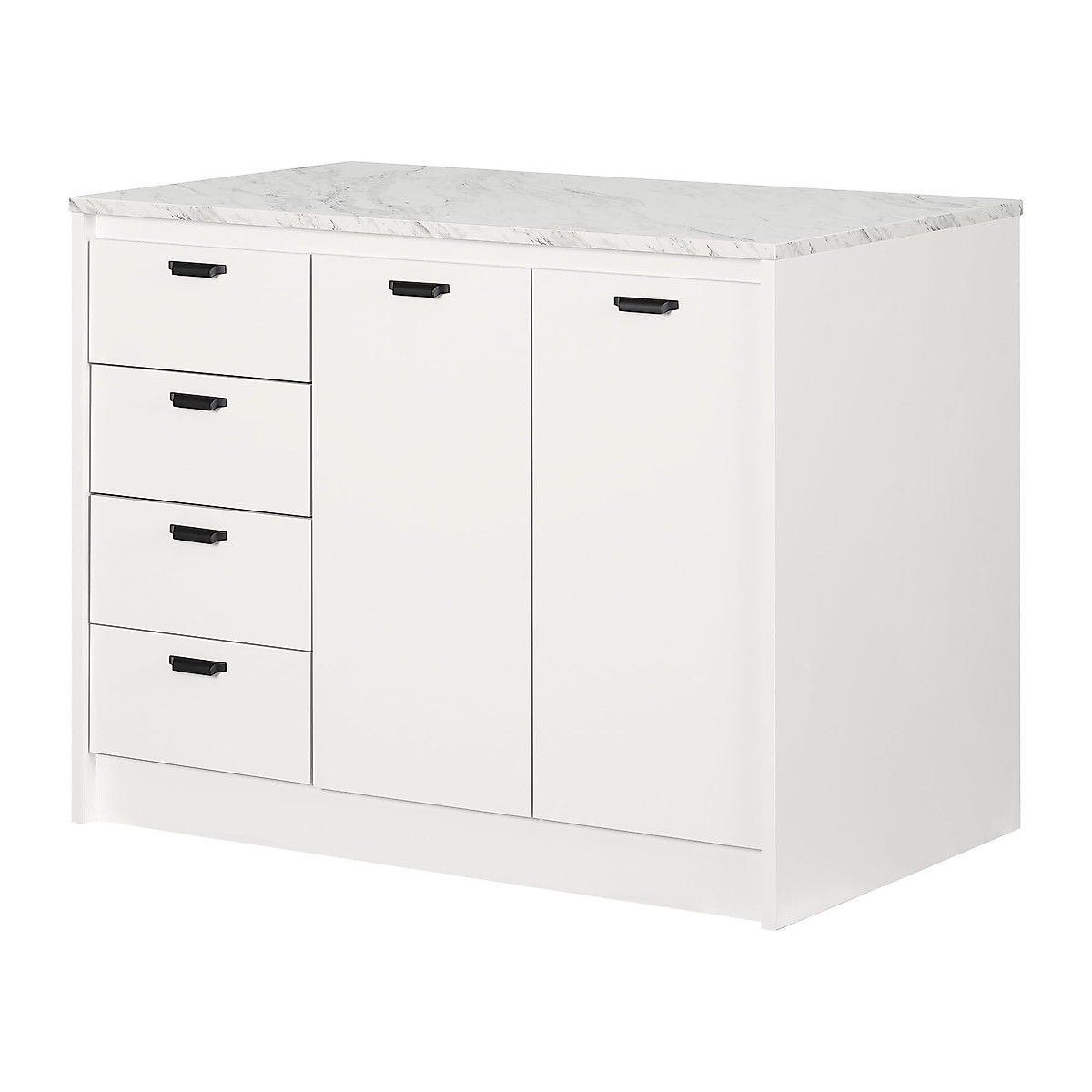 South Shore Amaro Kitchen Island with Storage, White Marble and White