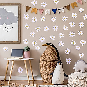 36PCS Daisy Wall Decal White Daisy Decals Flower Wall Decals Peel and Stick Retro White Daisy Flower Wall Stickers Vinyl Wall Floral Decals for Kids Nursery Bedroom Classroom Office Decor 6 Sheet