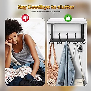 Ravinte Over The Door Hooks, 1 Pack Over The Door Hanger with 5 Coat Hooks for Hanging Clothes, Over The Door Towel Racks for Bathroom Heavy Duty, Black