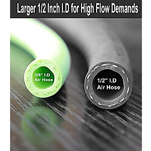 YOTOO Hybrid Air Hose 1/2-Inch I.D. by 50-Feet Long 3/8 inch MNPT Solid Brass Fittings 300 PSI Heavy Duty, Lightweight, Kink Resistant with 3/8" and 1/4" Industrial Quick Coupler Connectors, Gray