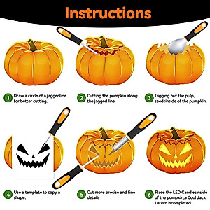 YUET Halloween Pumpkin Carving Kit, 5PCS Professional Sculpting Tools Carving Set, Heavy Duty Stainless Steel, with Stickers and Carrying Bag, for Adults Or Kids, Halloween Decorations Jack-O-Lanterns