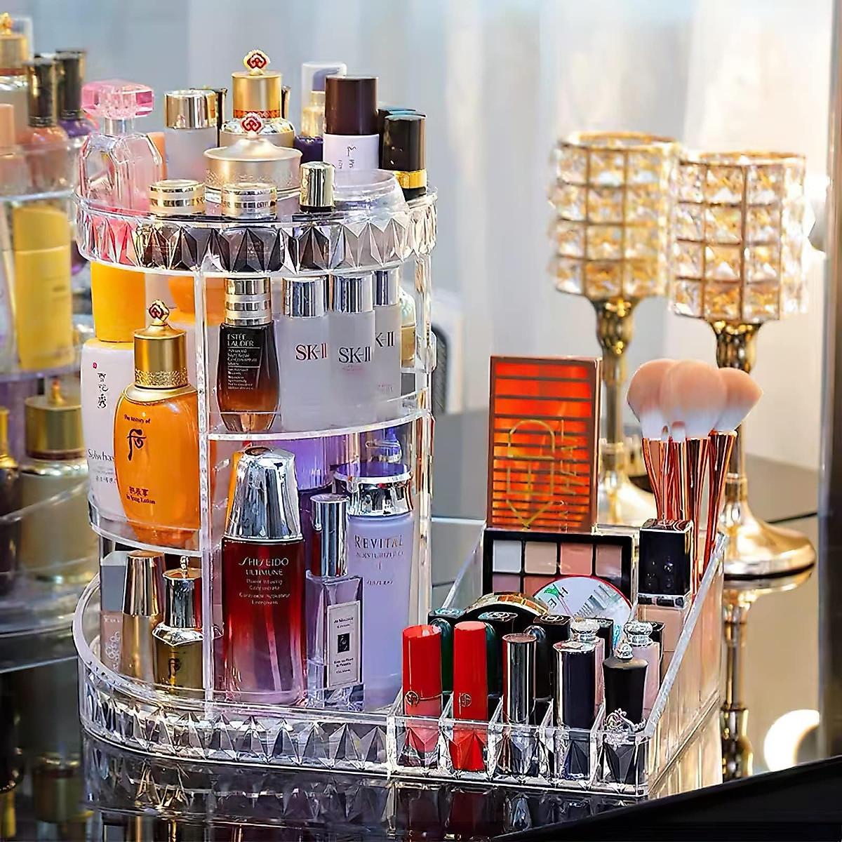 CONHENCI Large Capacity Rotating Acrylic 360 Degree Makeup Organizer 5 Layers Adjustable Cosmetic Storage Standr Best for Perfume Skincare Jewelry Display Dresser
