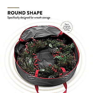 ZOBER Premium Christmas Wreath Storage Bag 24” - Dual-Zippered Storage Container & Durable Handles, Protect Artificial Wreaths - Holiday Xmas Bag Made of Tear-Proof 600D Oxford