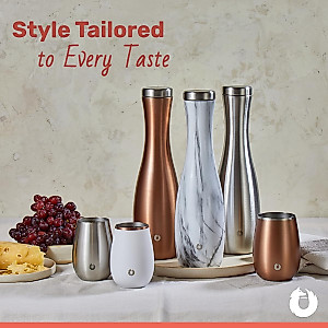 SNOWFOX Premium Vacuum Insulated Stainless Steel Classic White Wine Glass - Set of 2 -Chilled Wine Stays Icy Cold -Lightweight Stemless Cocktail Glasses -Elegant Home Entertaining Barware -8oz -Marble