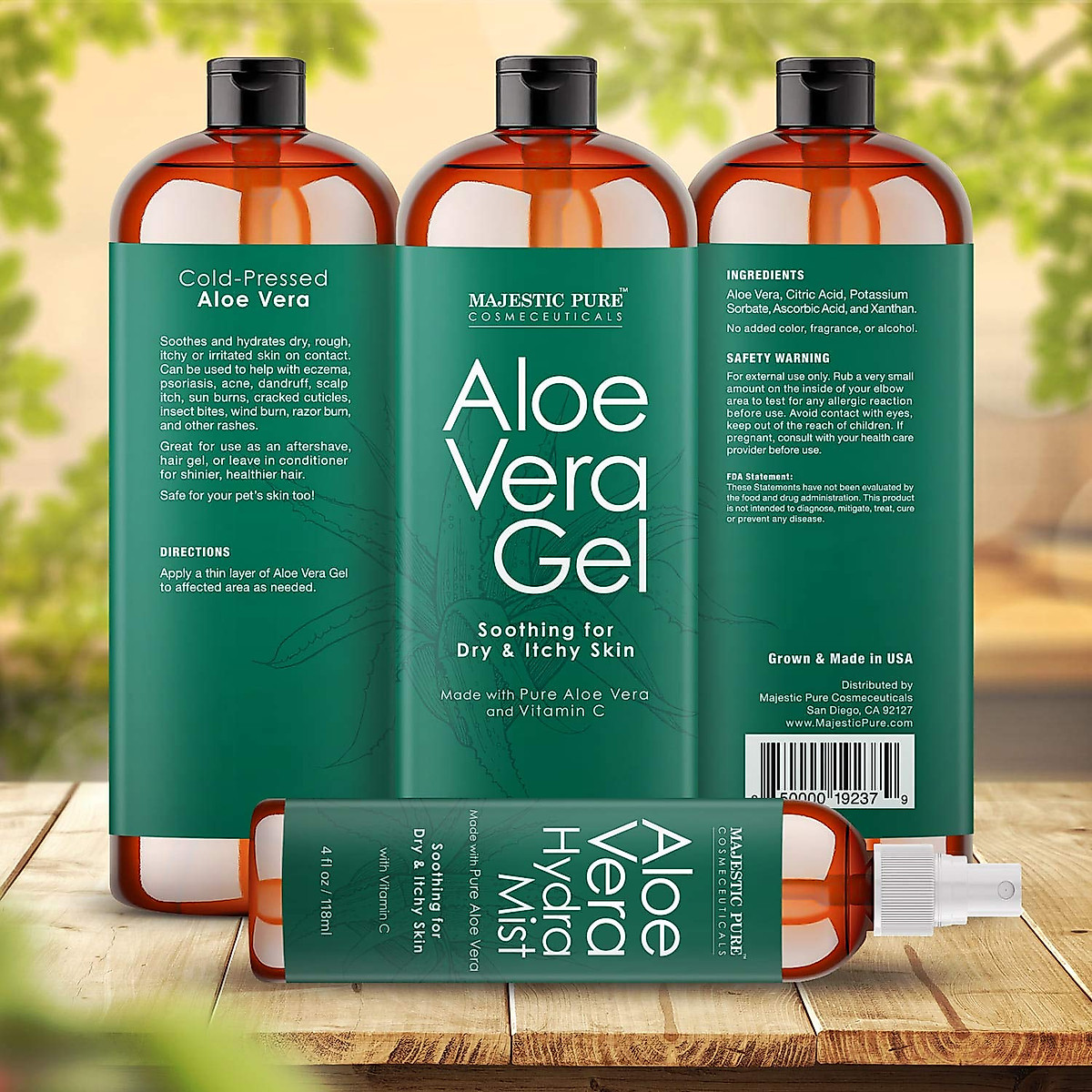 Majestic Pure Aloe Vera Gel and Mist Super Combo - 16 oz Gel and 4 oz Hydra Spray - 100 Percent Pure and Natural Cold Pressed Aloe Vera for Hair Growth, Face, Body and Skin