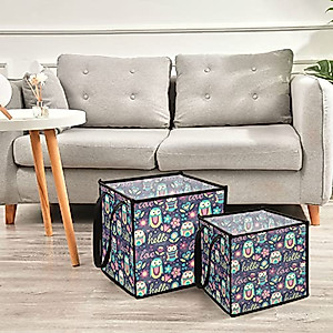 Kigai Owl Cube Storage Bins, 13x13x13inch Collapsible Fabric Storage Cubes Organizer with Handles Decorative Storage Baskets for Home, Shelf, Closet