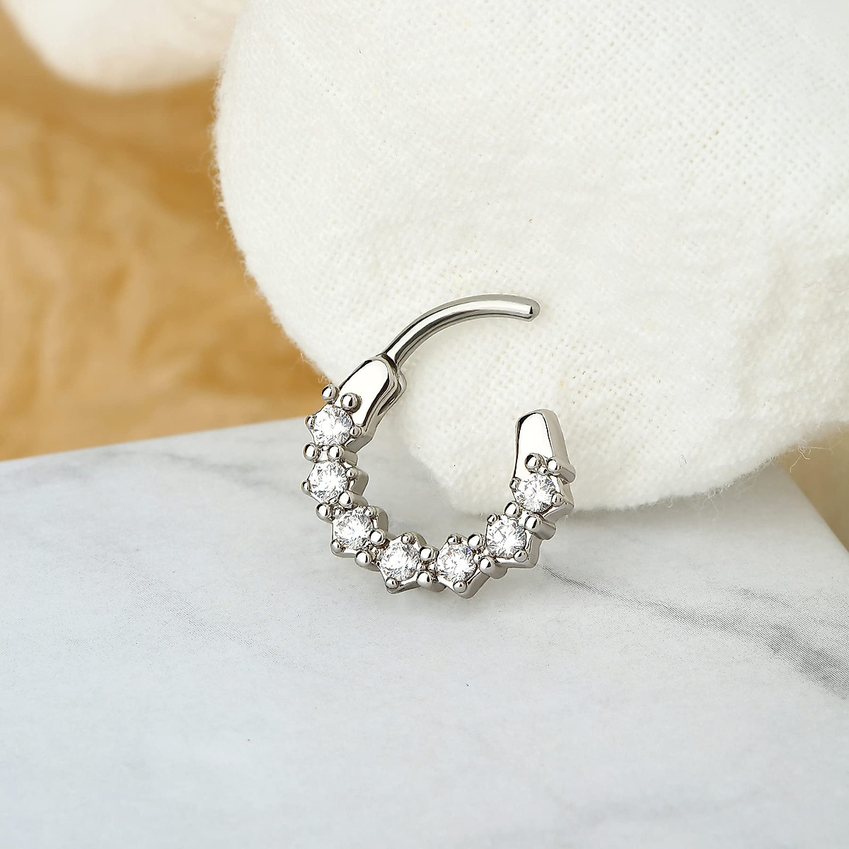 CM Crareesi Mania 16G Septum Clicker Rings Hoop 316L Stainless Steel Septum Clicker Rings Seven Clear CZ Septum Piercing Daith Piercing Jewelry