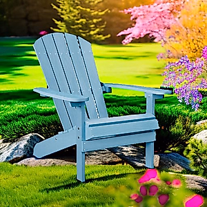 YEFU Adirondack Chair Plastic Weather Resistant, Patio Chairs, Looks Exactly Like Real Wood, Widely Used in Outdoor, Fire Pit, Deck, Outside, Garden, Campfire(Blue)