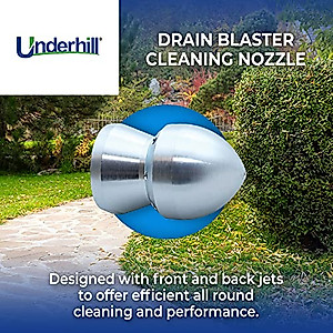 Underhill Drain Blaster Hose Cleaner Nozzle, Sewer Jetter, Washer, High Pressure Hose Attachment Tip, 70 PSI, 3/4-Inch Female Hose Thread Inlet, DN-75
