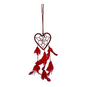 Fikimos Dream Catchers Wall Decor, Handmade Feather Bedroom Home Car Decor Nursery Room Hanging Decoration (3" Red Heart)