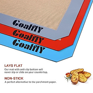 Goalfly Small Silicone Baking Mat Sheet (11.8 x 7.8 IN), 3 Pieces Non-stick Baking Mat Set, Reusable Silicone Mat for Oven, Toaster, Baking Tray, Baking Pan (Red, Blue, Grey)