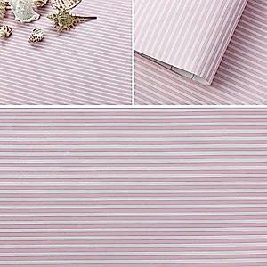 17.7" x 117" Pink and White Stripe Wallpaper Stick and Peel Contact Paper Self Adhesive Decorative Waterproof Wall Covering Cabinets Shelves Liner Drawer Sticker