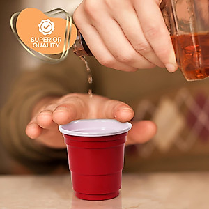 WHISC Disposable Shot Glasses [Pack of 100] - 2oz Red Plastic Shot Cups- Jello Shot, Party, Birthdays, Graduations, Bachelorette, BBQs & More- Mini Tasting/Sample Cups