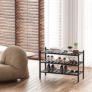 Dranixly Bamboo Shoe Rack, 3 Tier Shoe Shelf Storage Organizer, Shoe Stand for Entryway, Closet, Hallway, Bathroom and Living Room(Black)