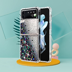 Fcclss Cell Phone Case for Samsung Galaxy Z Flip 4 Case, Samsung Z Flip 4 Case Glitter Sparkle Quicksand Flowing Floating Liquid Case Heavy Duty Shockproof for Women Girls Men, Black