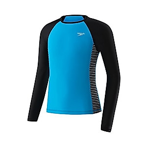 Speedo Girls' Raglan Long Sleeve Rashguard, Pop Blue, Medium