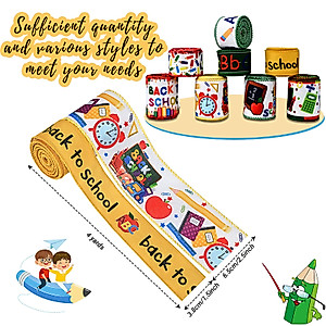 Honic 8 Rolls 32 Yards Back to School Wired Edge Ribbons, School Themed Fabric Ribbon, Apple Book Pencil Ruler Blackboard Pattern Decorative Ribbon for Bow Wreath Sewing Gift Wrappinf DIY Crafts
